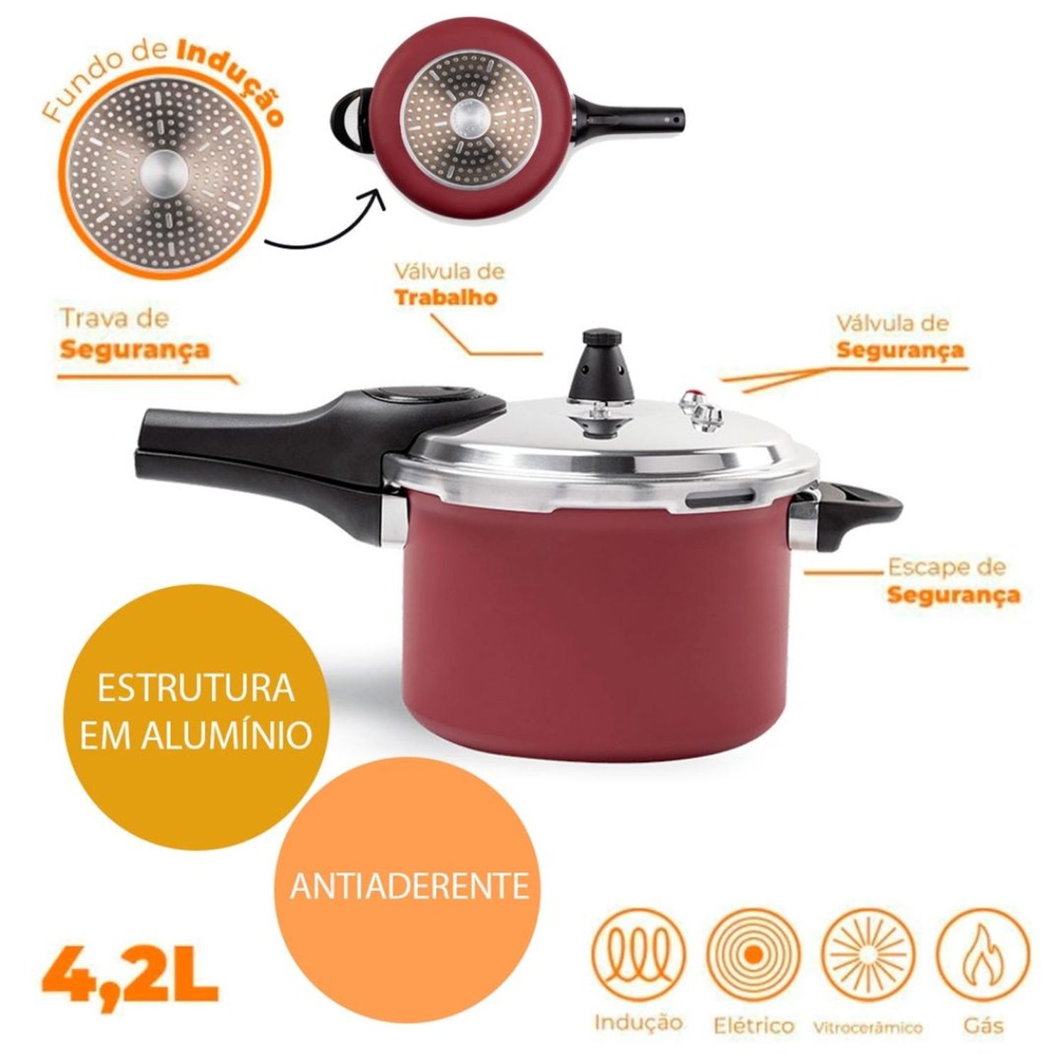 Panela de Pressão 4,2L com Fundo de Indução Pressure Brinox Casa ...